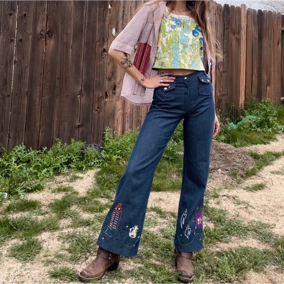 Vintage | Jeans | Vintage 6s 70s Embroidered Bell Bottoms | Poshmark
